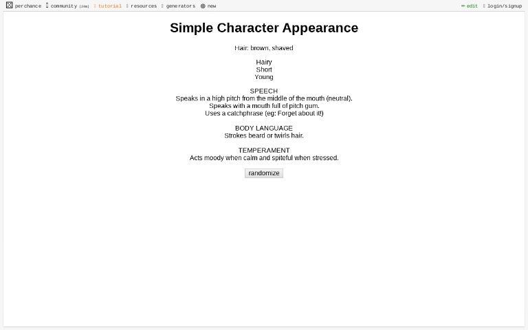 Simple Character Appearance ― Perchance Generator