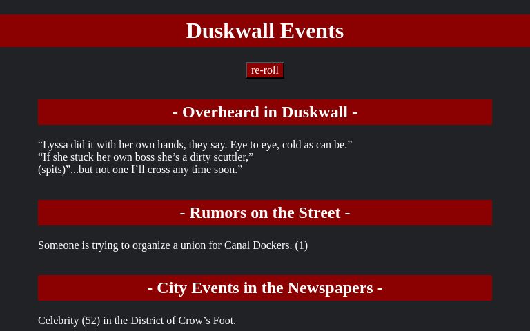 Duskwall Events ― Perchance Generator