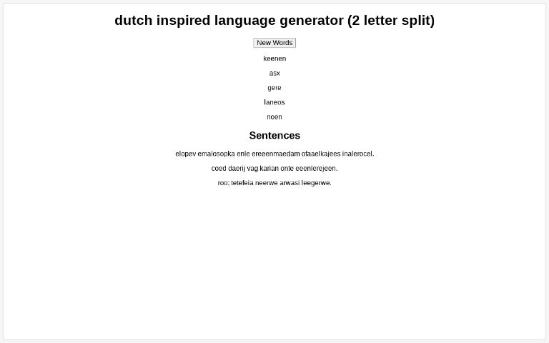 dutch inspired language generator (2 letter split)