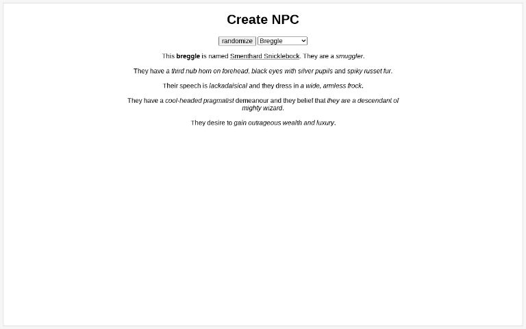 Create NPC ― Perchance Generator