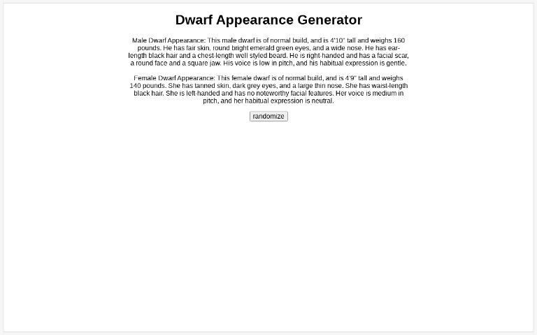 Dwarf Appearance Generator