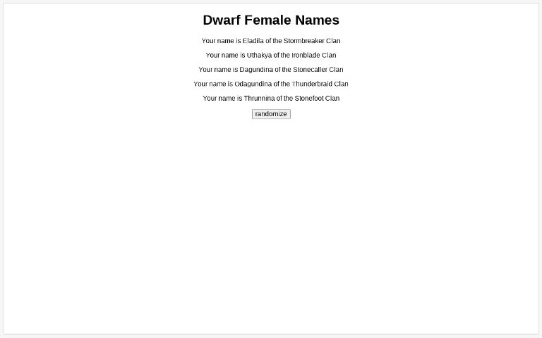 Dwarf Female Names ― Perchance Generator