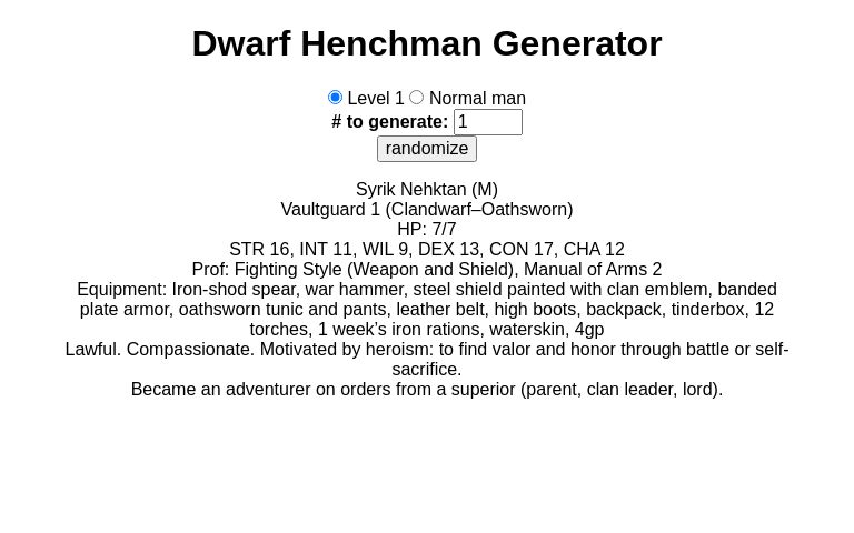 Dwarf Henchman Generator