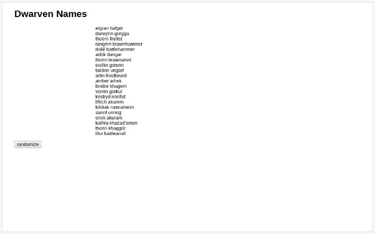 Dwarven Names ― Perchance Generator