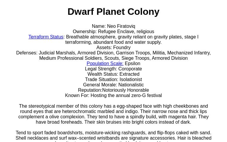 Dwarf Planet Colony ― Perchance Generator