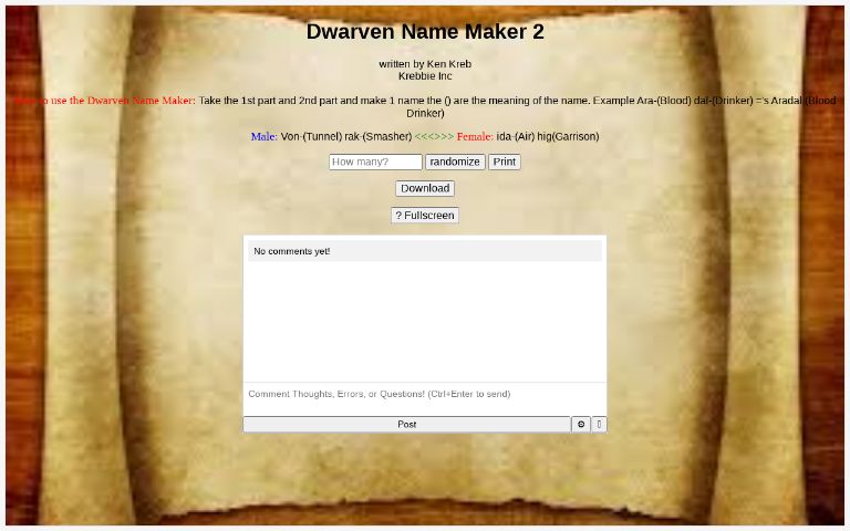Dwarven Name Maker 2 ― Perchance Generator