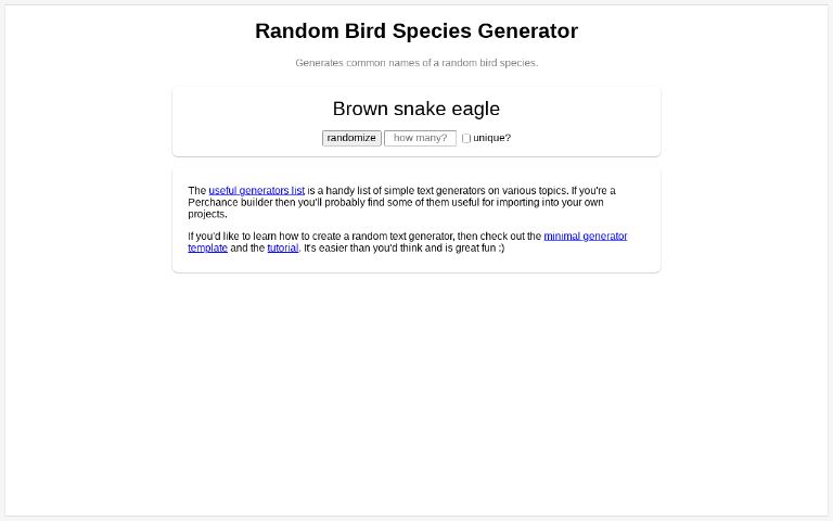 Random Bird Species Generator