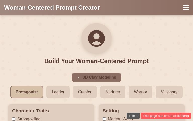 Woman-Centered Prompt Creator ― Perchance Generator