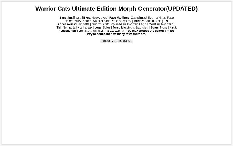 Warrior Cats Ultimate Edition Morph Generator(UPDATED)