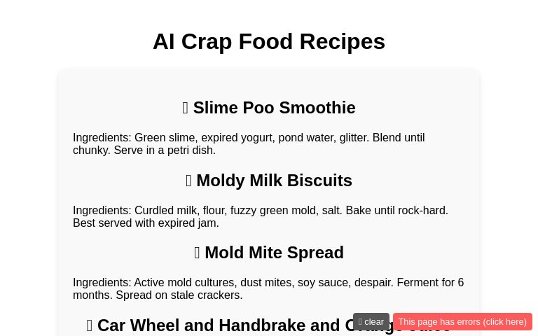 AI Crap Food Recipes ― Perchance Generator