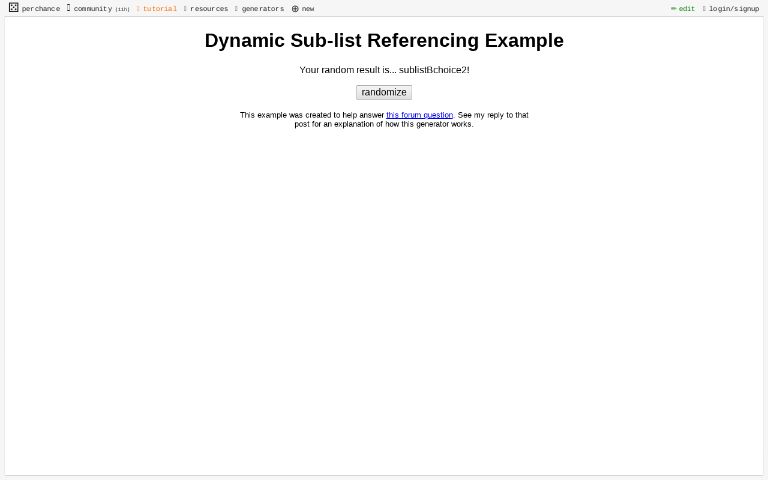 Dynamic Sub-list Referencing Example ― Perchance Generator