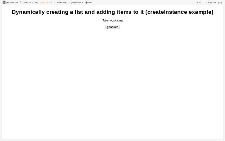 Dynamically creating a list and adding items to it (createInstance example) ― Perchance Generator