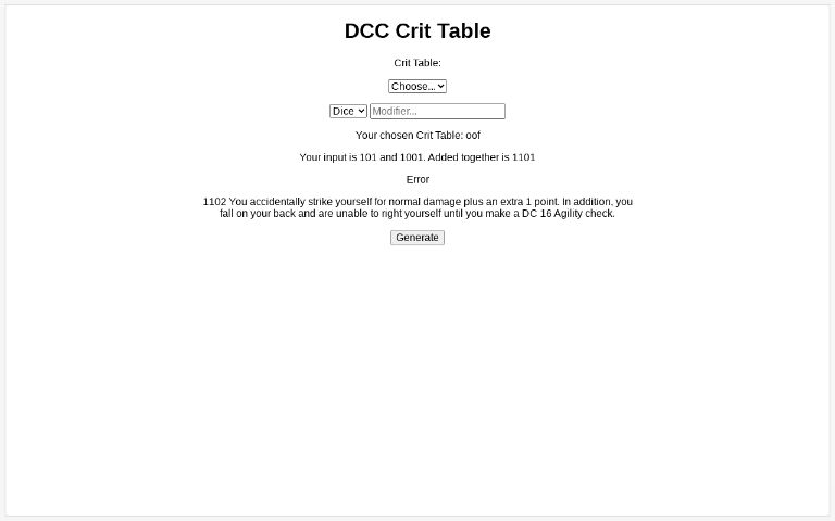 DCC Crit Table ― Perchance Generator