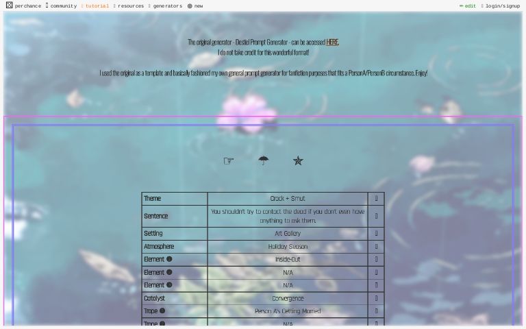⇾ Fanfictional Prompt ⇽ ― Perchance Generator