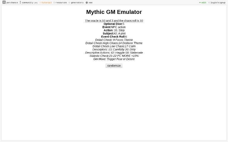 Mythic GM Emulator ― Perchance Generator