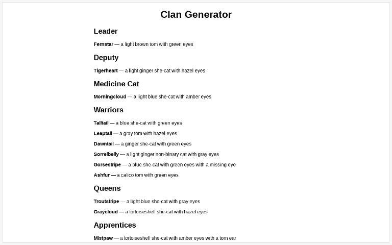 Clan Generator