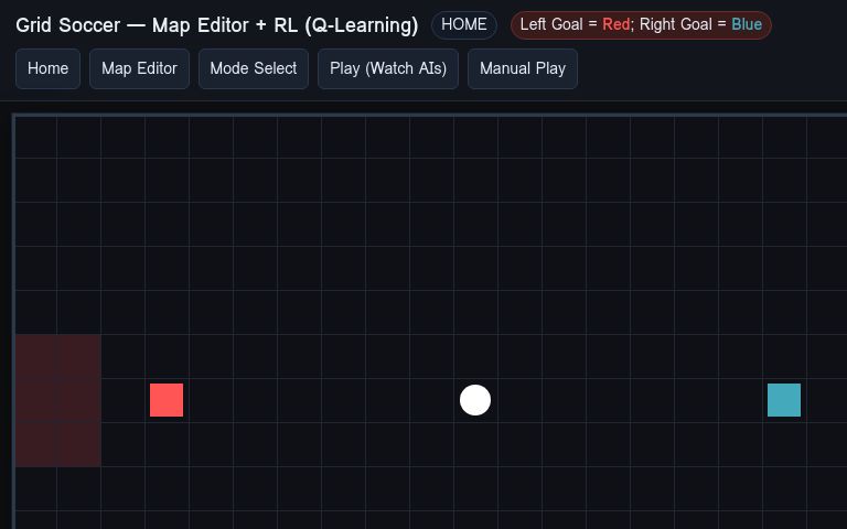 Grid Soccer — Map Editor + RL (Q-Learning) ― Perchance Generator