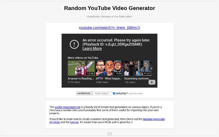Random YouTube Video Generator