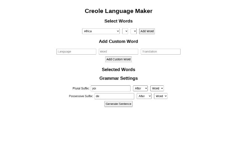 Creole Language Maker ― Perchance Generator
