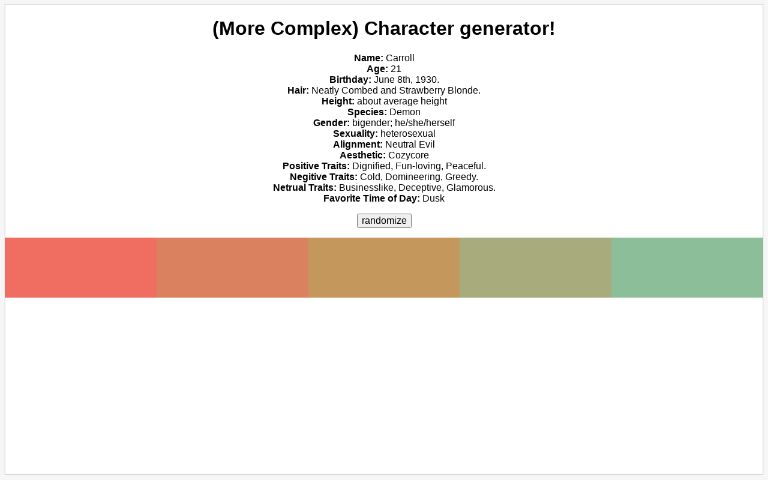 (More Complex) Character generator!