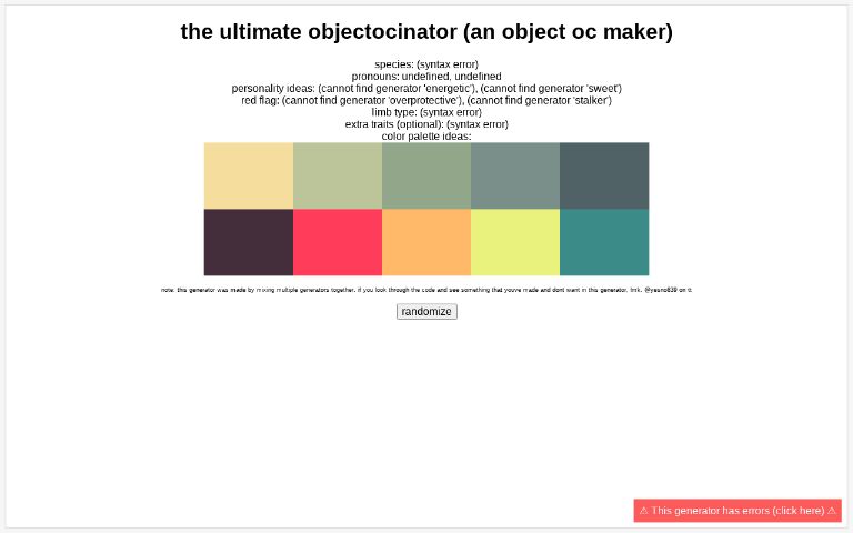 the ultimate objectocinator (an object oc maker) ― Perchance Generator
