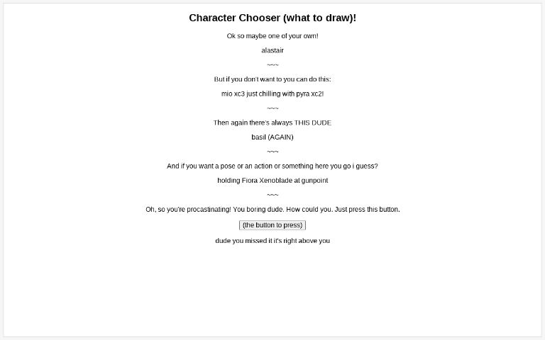Character Chooser (what to draw)! ― Perchance Generator