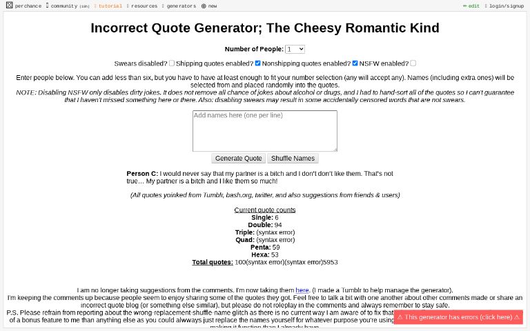 Incorrect Quote Generator; The Cheesy Romantic Kind