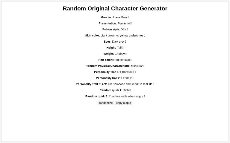 Random Original Character Generator