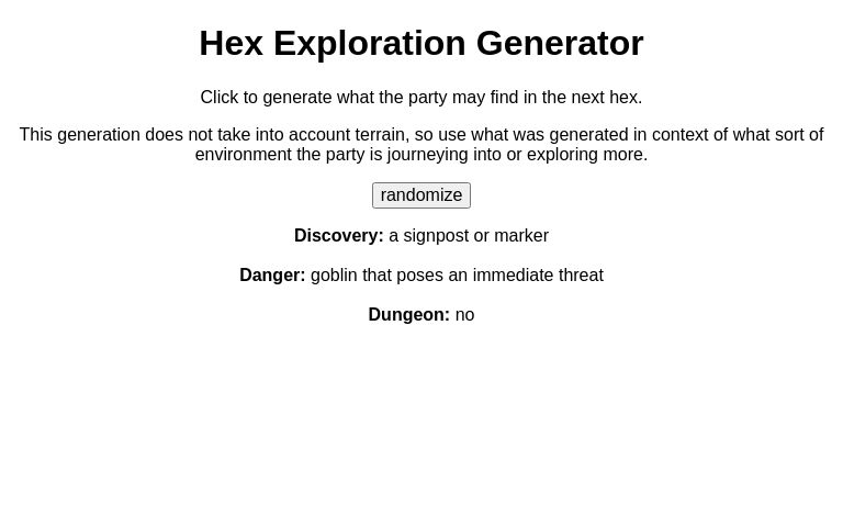 Hex Exploration Generator