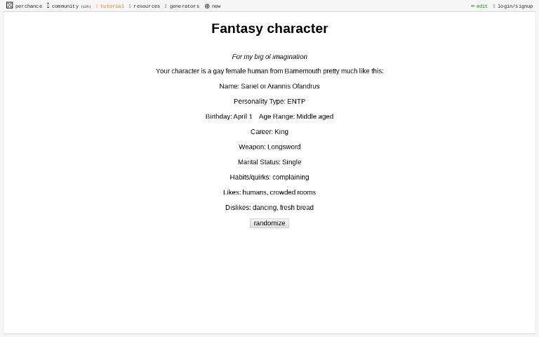 Fantasy character ― Perchance Generator