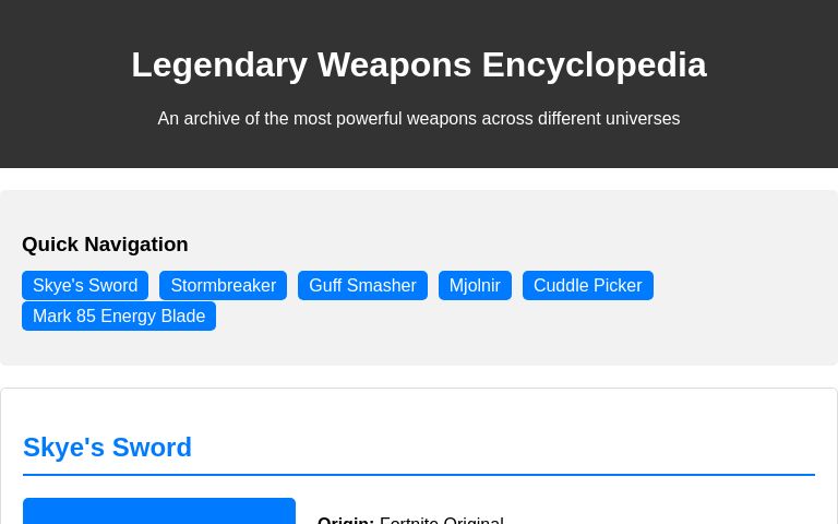 Legendary Weapons Encyclopedia ― Perchance Generator