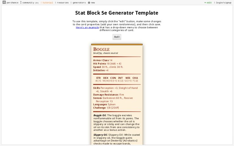 Stat Block 5e Generator Template