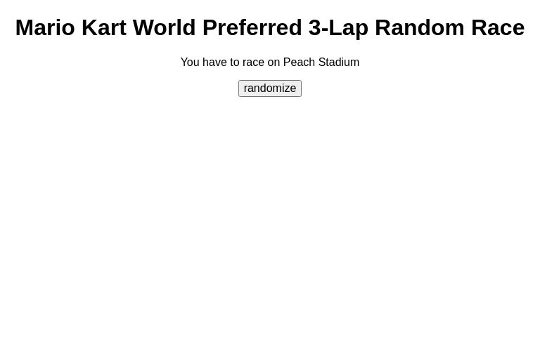 Mario Kart World Preferred 3-Lap Random Race ― Perchance Generator