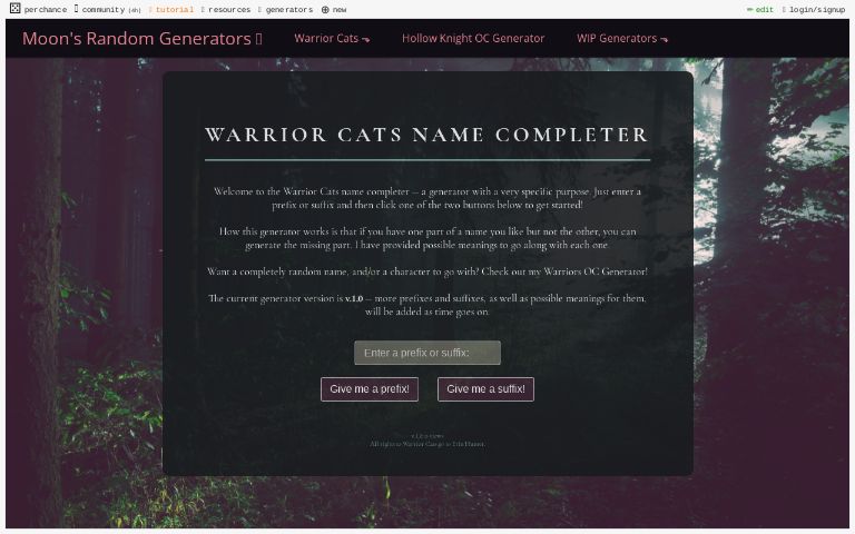 Warrior Cats Name Completer ― Perchance Generator