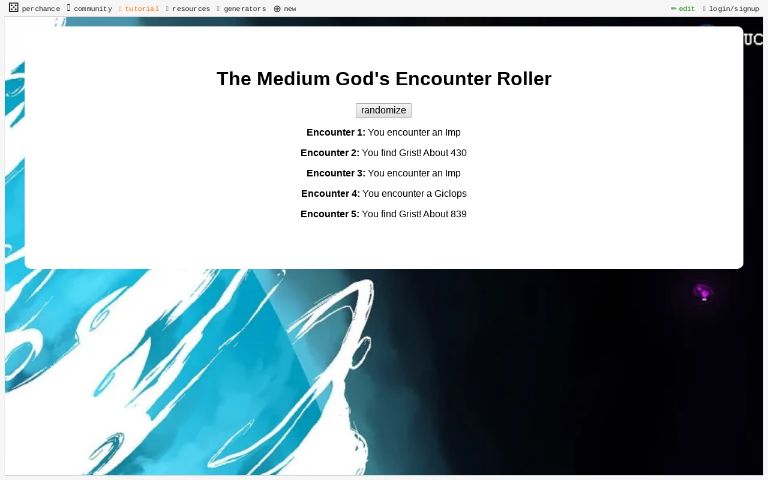 The Medium God's Encounter Roller ― Perchance Generator