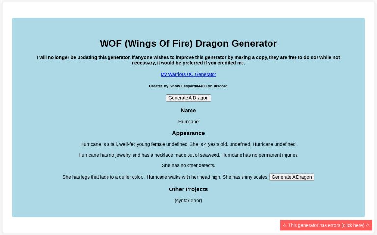WOF (Wings Of Fire) Dragon Generator