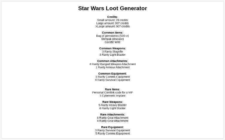 Star Wars Loot Generator