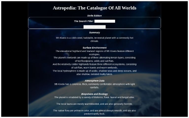 Astropedia: The Catalogue Of All Worlds ― Perchance Generator