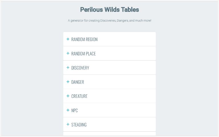 Perilous Wilds Tables ― Perchance Generator