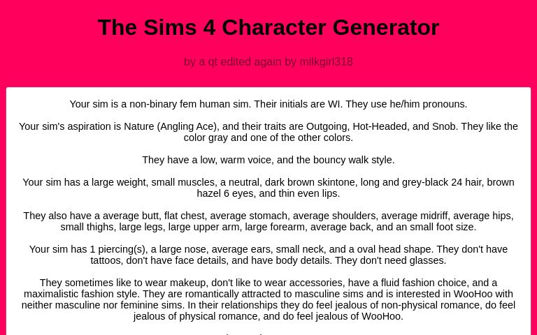 The Sims 4 Character Generator