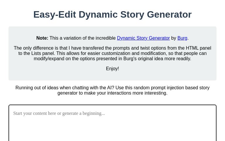 Easy-Edit Dynamic Story Generator