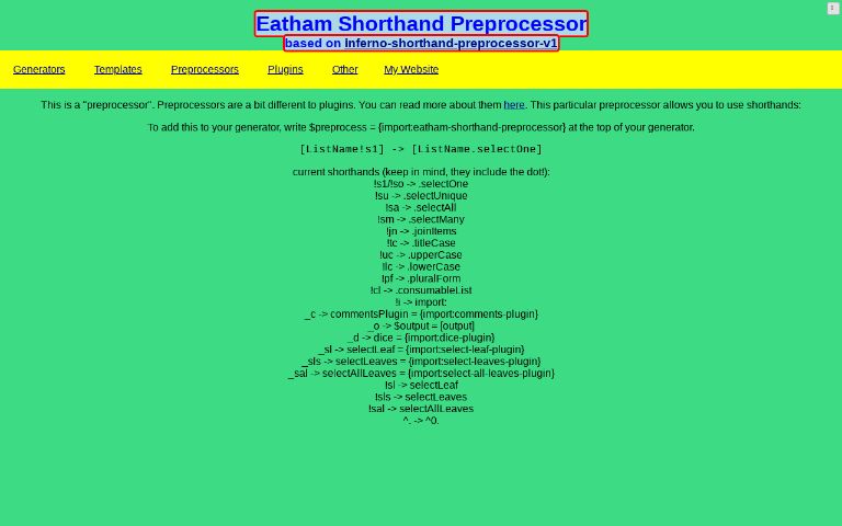 Eatham Shorthand Preprocessor ― Perchance Generator
