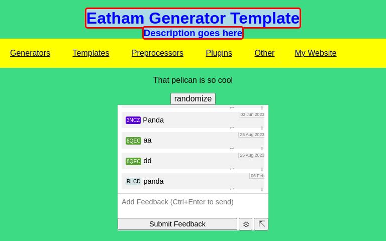 Eatham Generator Template