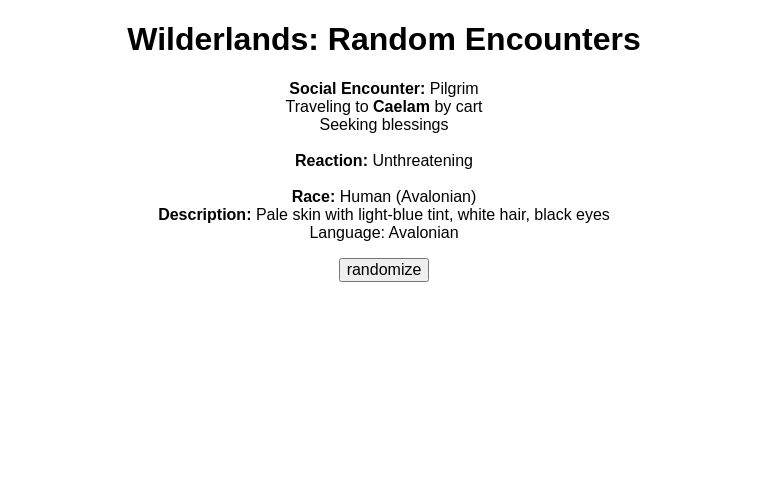 Wilderlands: Random Encounters ― Perchance Generator