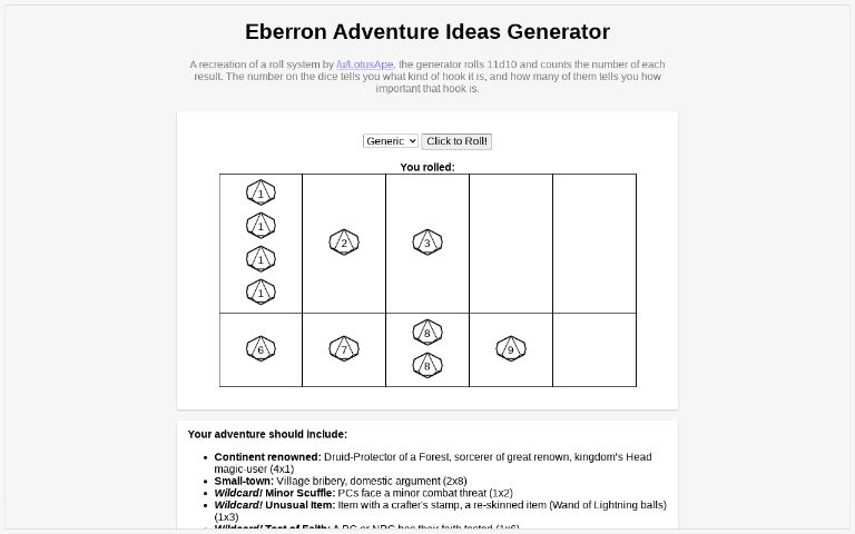 Eberron Adventure Ideas Generator