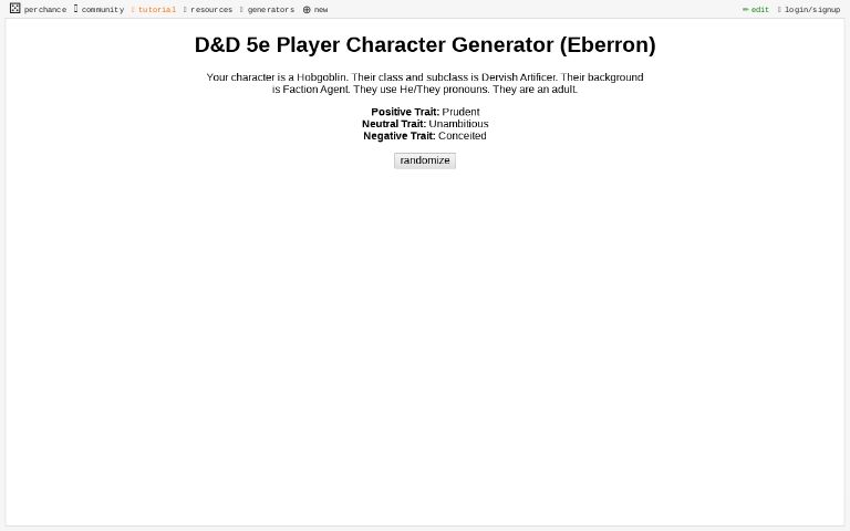 D&D 5e Player Character Generator (Eberron)