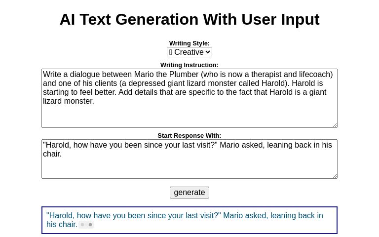 AI Text Generation With User Input