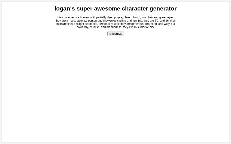 logan's super awesome character generator
