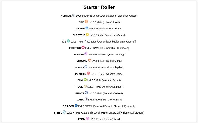 Starter Roller ― Perchance Generator