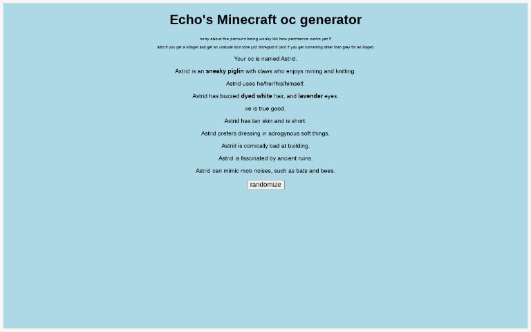 Echo's Minecraft oc generator